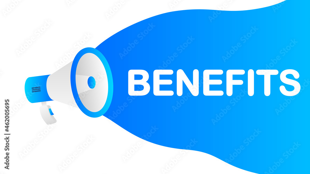 Benefits banner template. Marketing flyer with megaphone. Template for ...