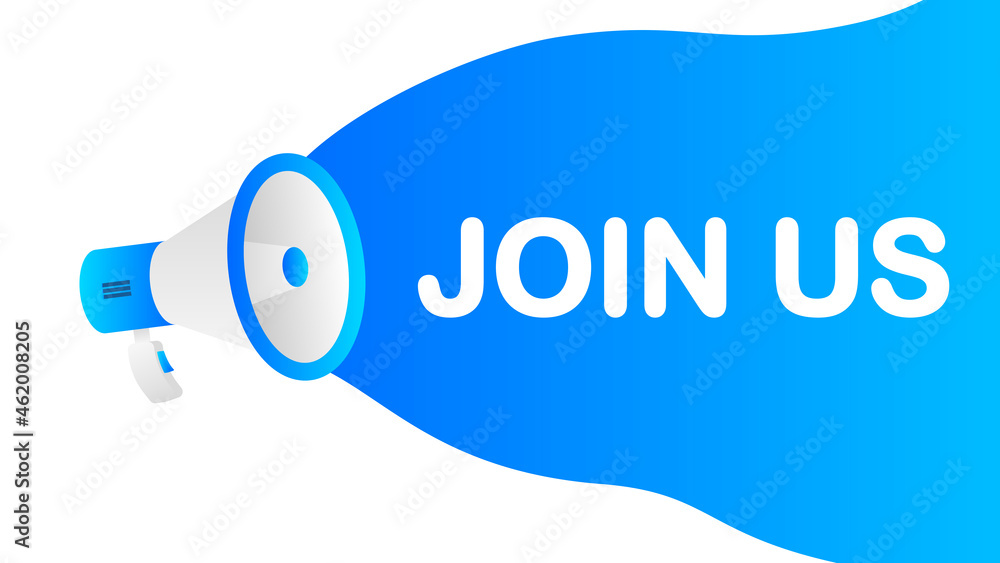 Join US banner template. Marketing flyer with megaphone. Template for ...