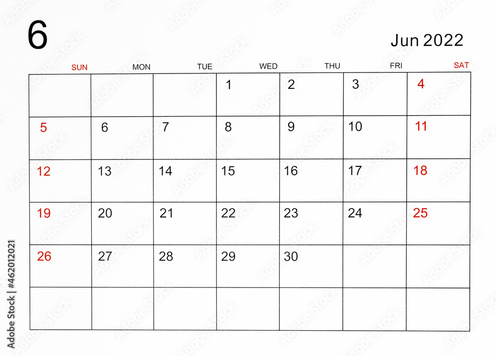 Calendar June 2022 Template