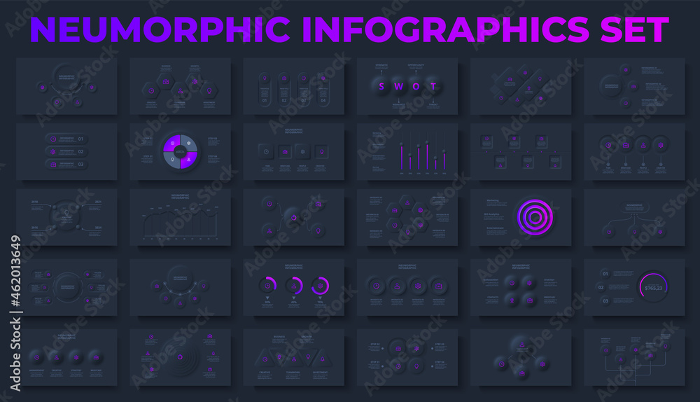 Set of neumorphism elements for business presentation and infographic ...