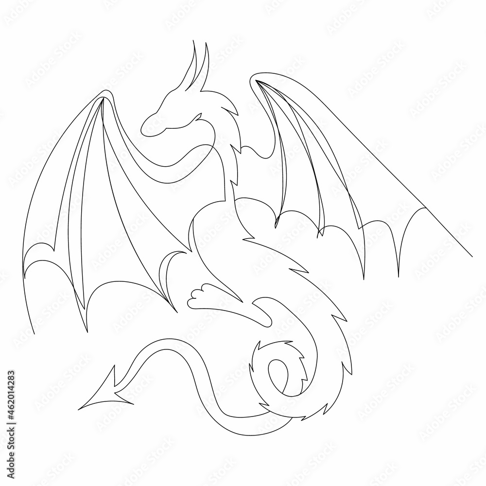 dragon drawing by one continuous line Stock Vector | Adobe Stock