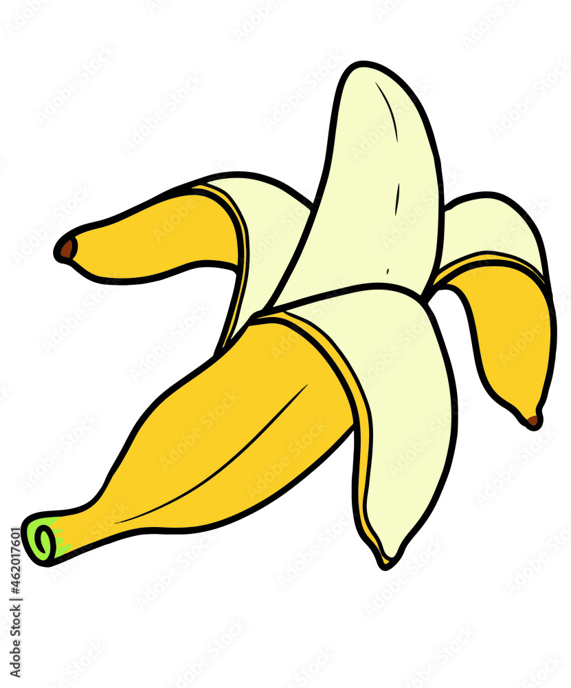Yellow Peeled banana drawing. This tropical fruit. vector illustration ...