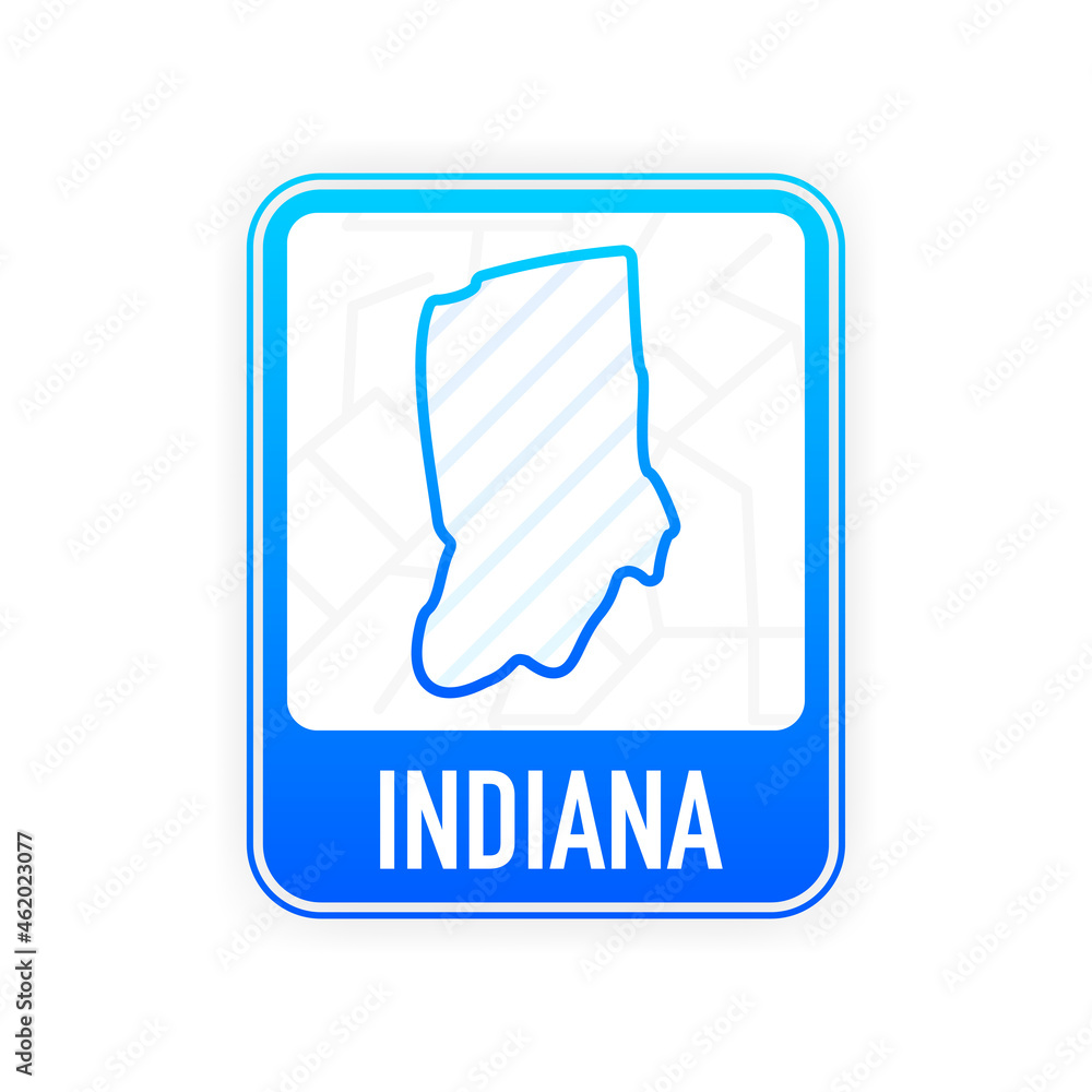 Indiana - U.S. state. Contour line in white color on blue sign. Map of ...