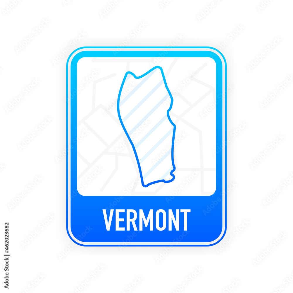 Vermont - U.S. state. Contour line in white color on blue sign. Map of ...