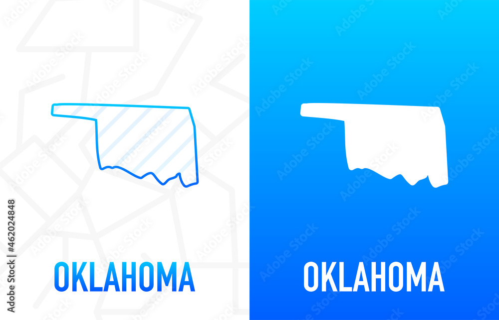 Oklahoma - U.S. state. Contour line in white and blue color on two face ...