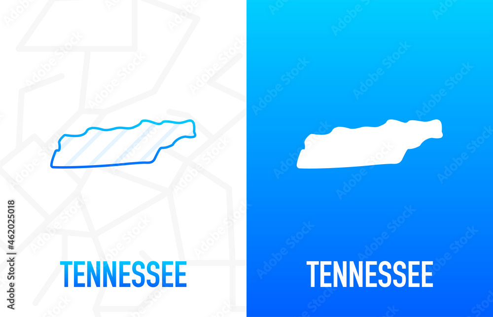 Tennessee - U.S. state. Contour line in white and blue color on two ...