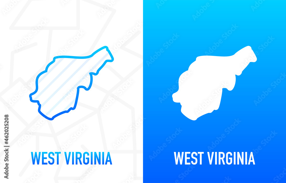 West Virginia - U.S. state. Contour line in white and blue color on two ...