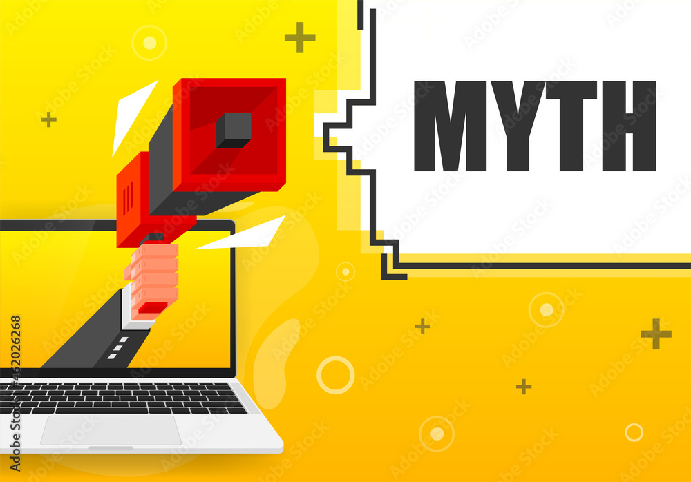 Myth banner template. Marketing flyer with megaphone. Isometric and ...