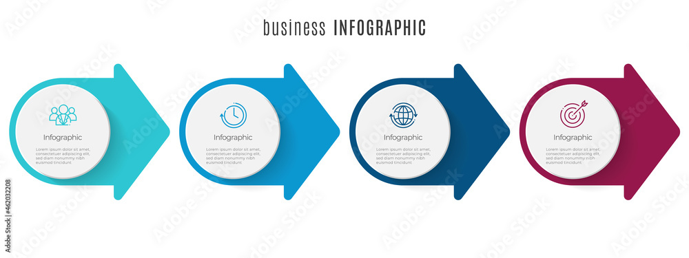 Arrow and circle timeline infographic template 4 steps Stock Vector ...