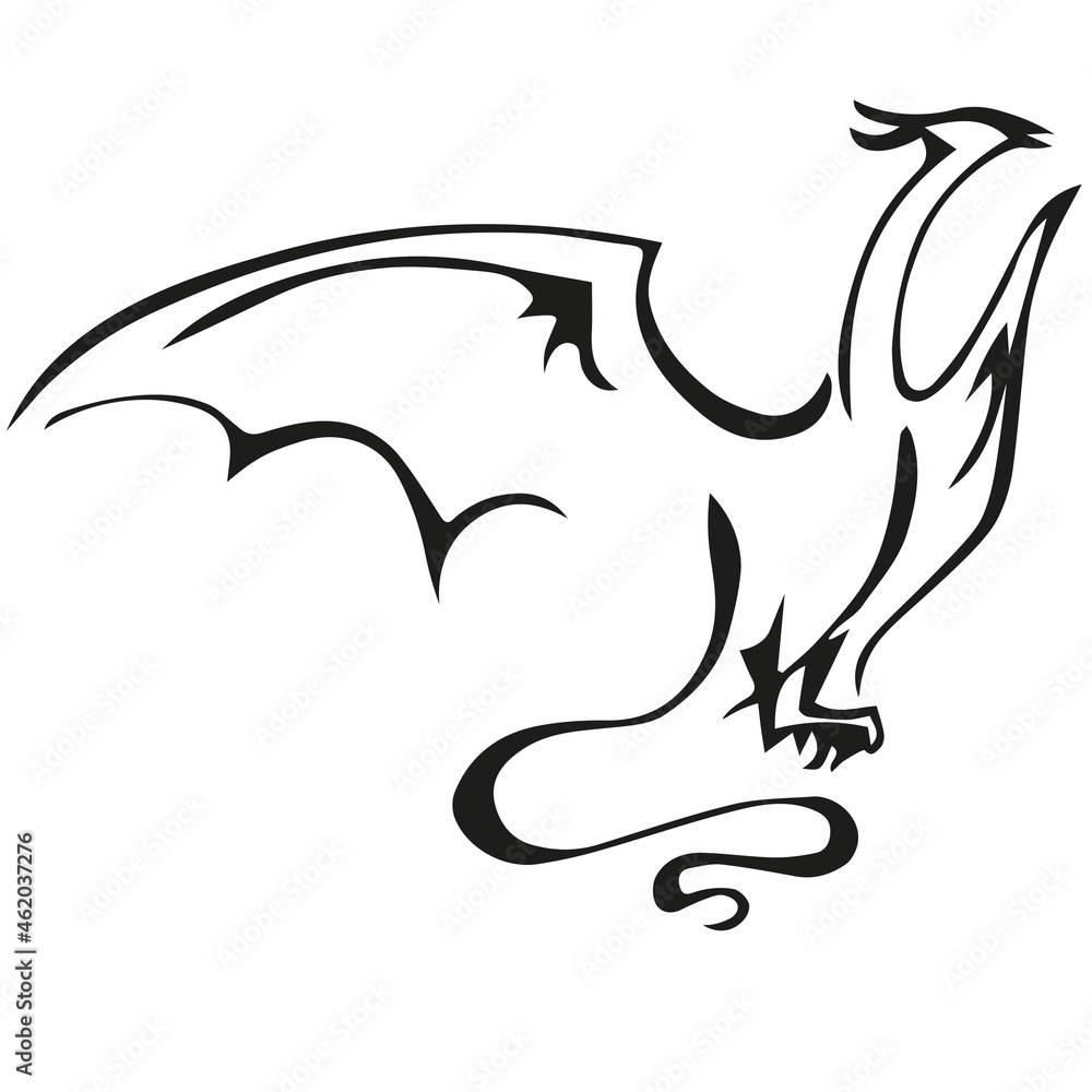 Vector Black Tattoo Art Of Wyvern Dragon Stock Vector Adobe Stock