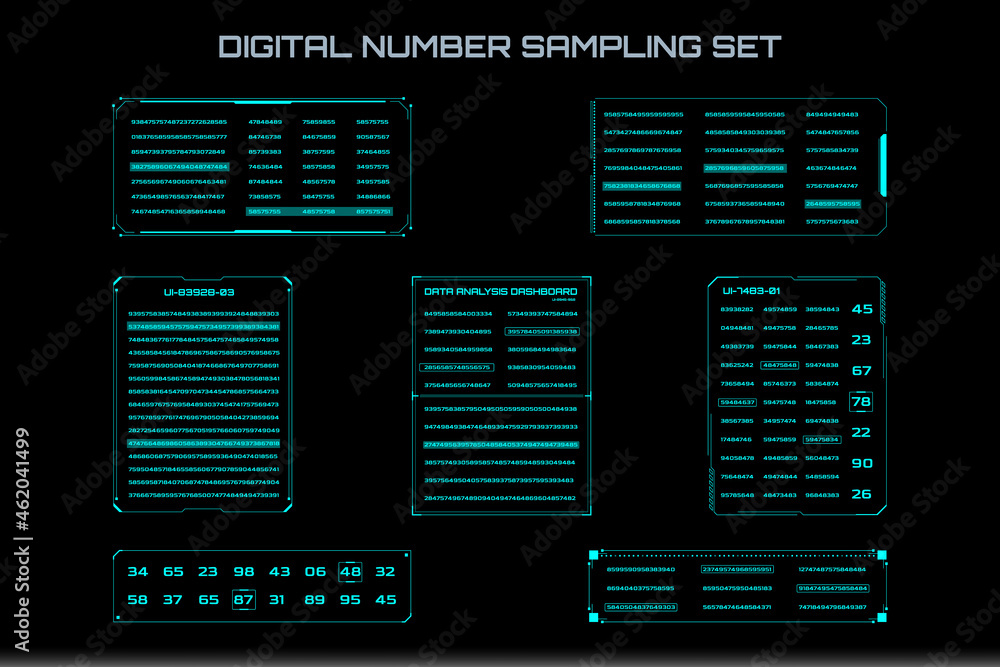 Futuristic Encoding Number Data Sampling Simulation Vector Set. HUD ...