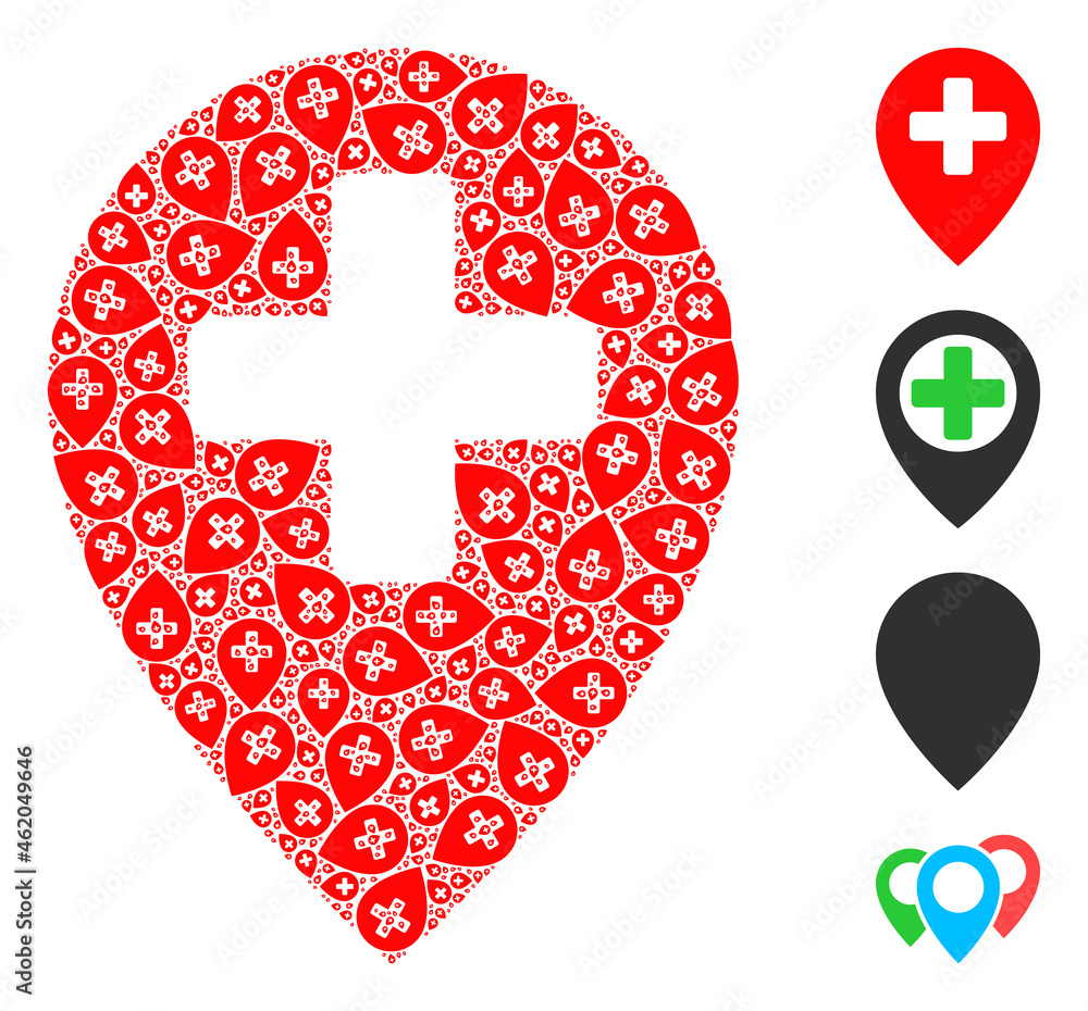 Vector clinic map pointer collage is organized from scattered fractal ...