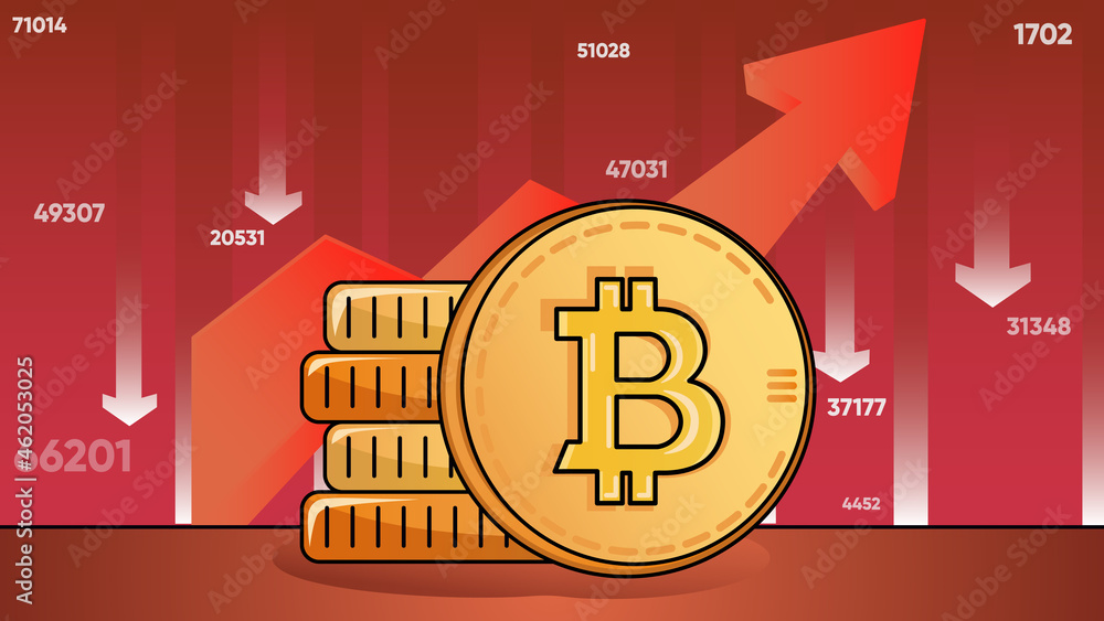 Bitcoin price falling again vector illustration background. Cartoon ...
