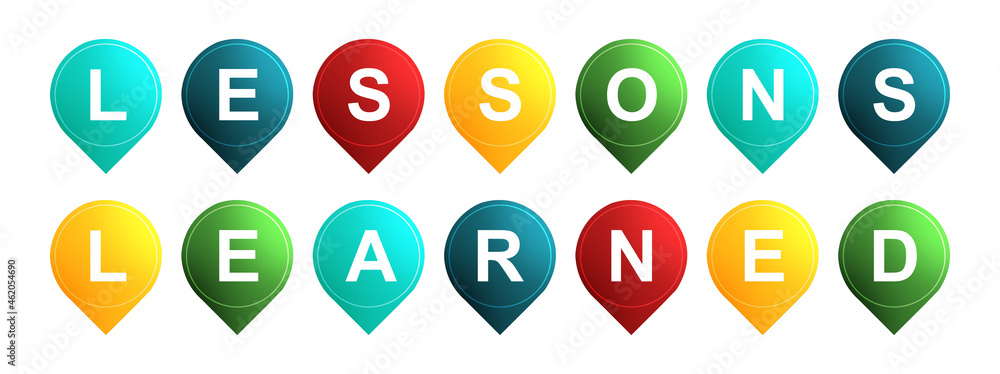 Lessons Learned - text written on Isolated Shapes with White background ...