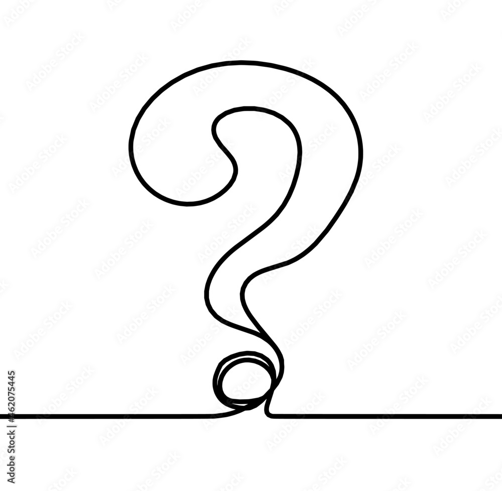 Abstract question mark continuous lines drawing on white background ...