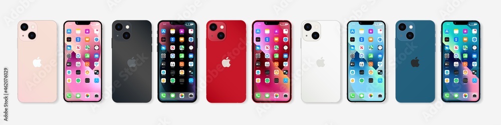 Apple iPhone 13. Smart phone. Different colors. Touch screen. World ...