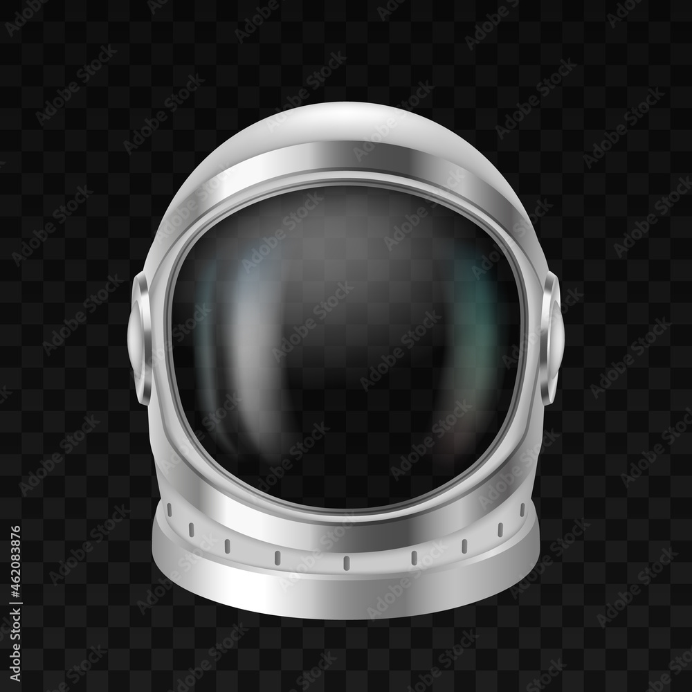 Astronaut helmet, cosmonaut space suit on black background. Spaceship ...