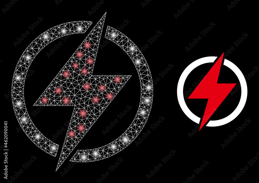 Magic mesh vector electricity generation with glare effect. White mesh ...