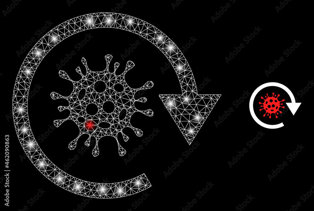 Magic mesh vector covid virus update with glare effect. White mesh ...