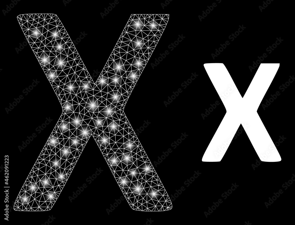 Bright mesh vector Chi Greek symbol with glare effect. White mesh ...