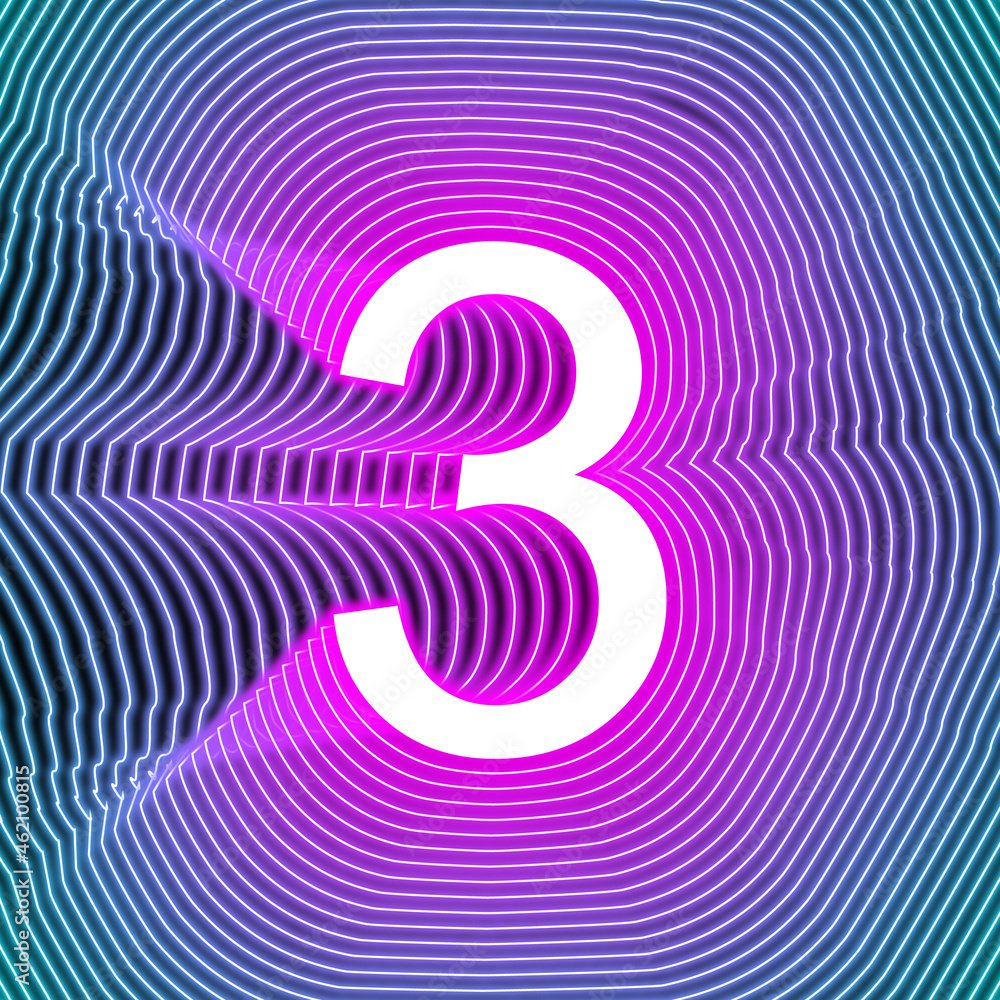 number three neon third concept symbol 3d collection Stock Illustration ...