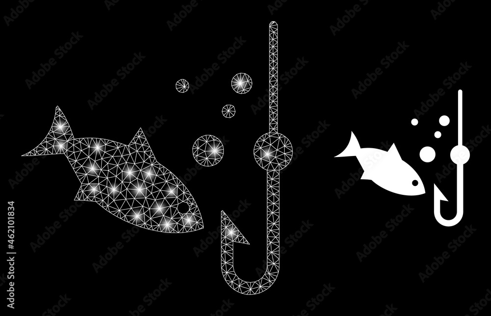 Magic mesh vector underwater fishing with glow effect. White mesh ...