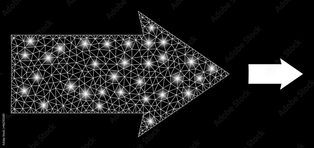 Magic mesh vector right direction with glare effect. White mesh, bright ...
