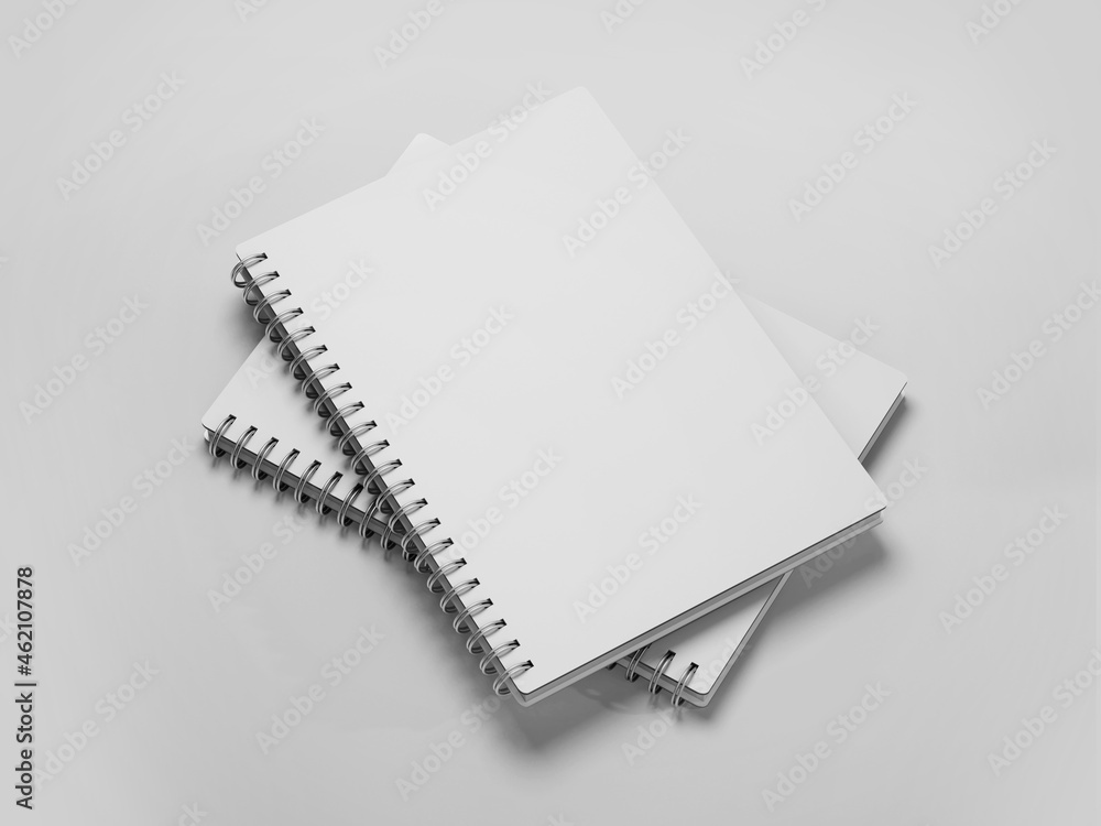 White Spiral notebook mockup, blank workbook notepad template, 3d ...