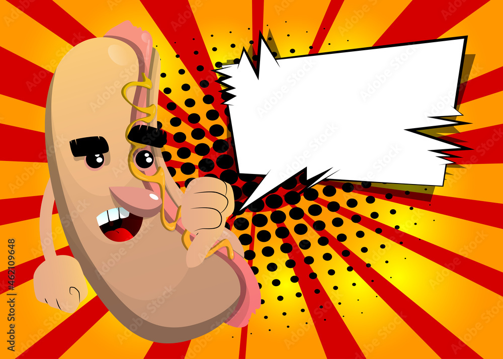 Hot Dog showing dislike hand sign. American fast food as a cartoon ...