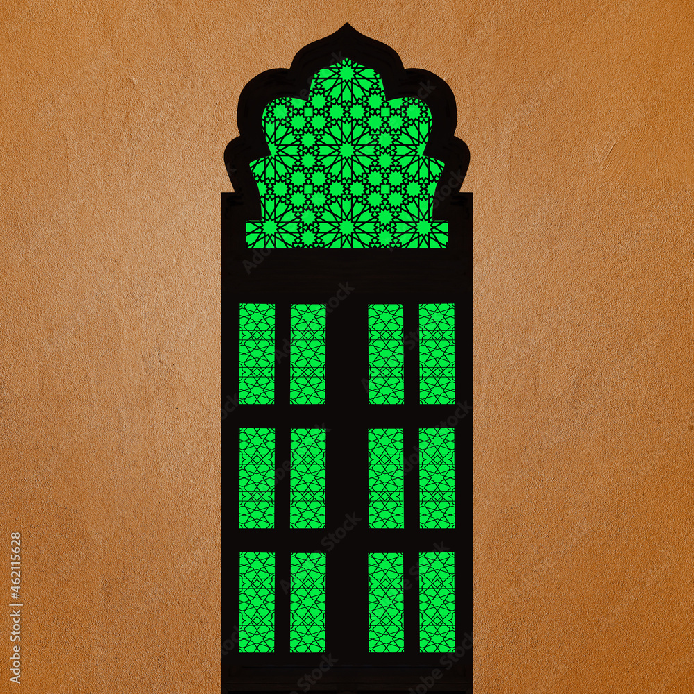 Traditional Indian style window with orange concrete wall Stock Photo ...