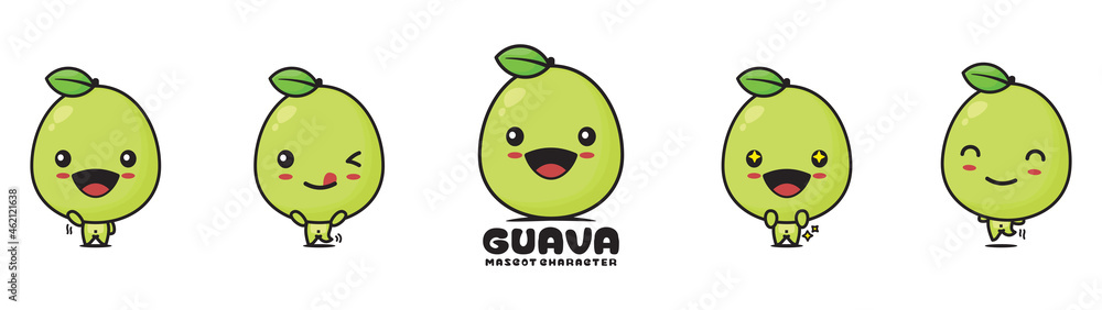 cute guava cartoon mascot, fruit vector illustration, with different ...