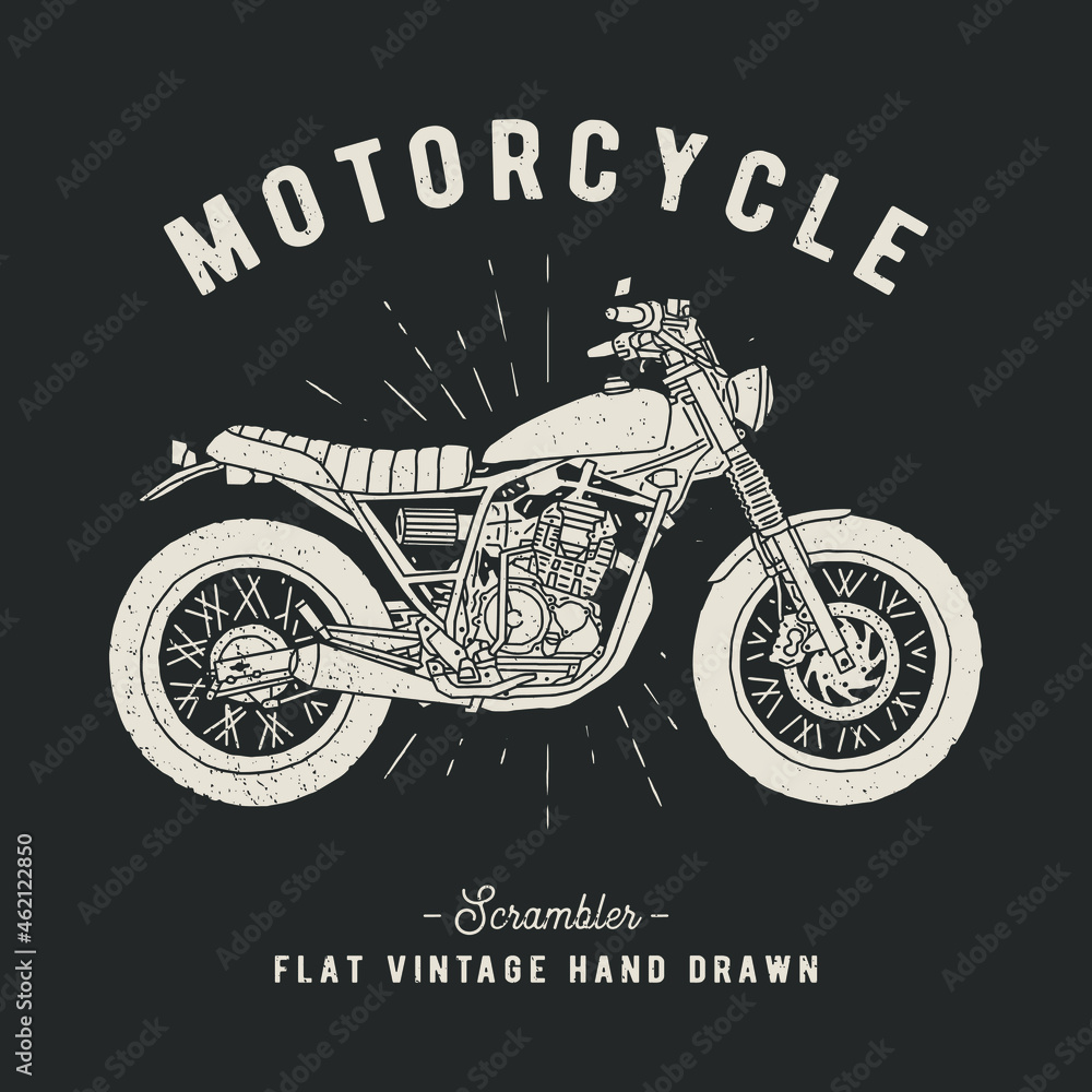 Vintage motorcycle vector hand drawn illustration. Scrambler style ...