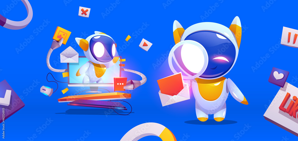 Security robots cartoon characters. Cute chatbots, artificial ...