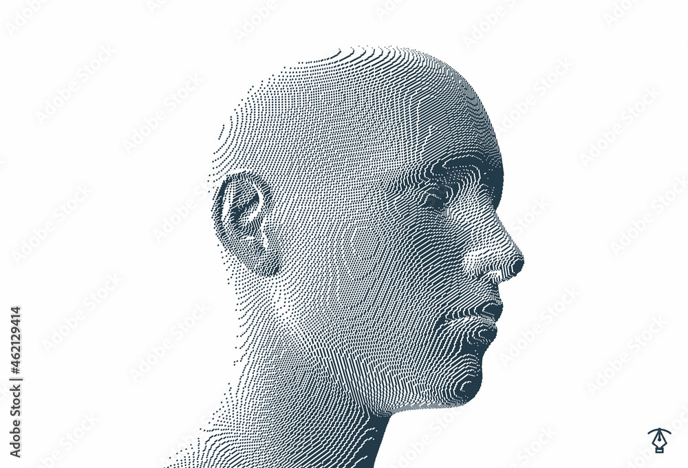Abstract digital human head constructing from cubes. Minimalistic ...