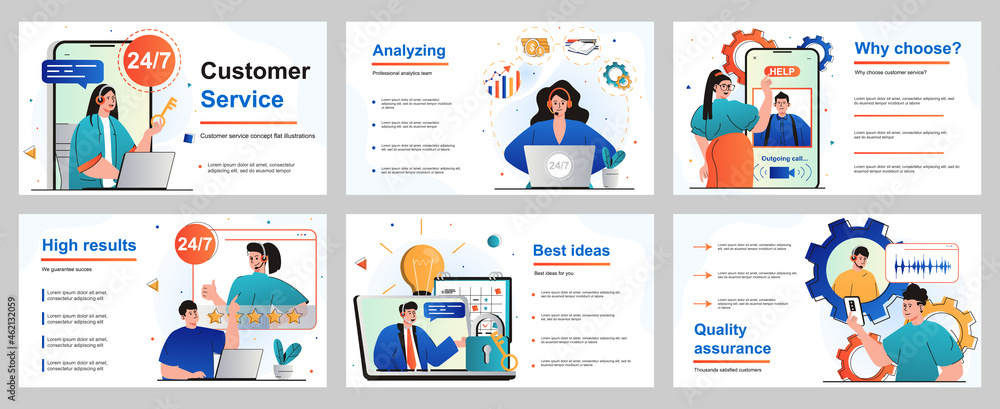 Customer service concept for presentation slide template. Operators ...