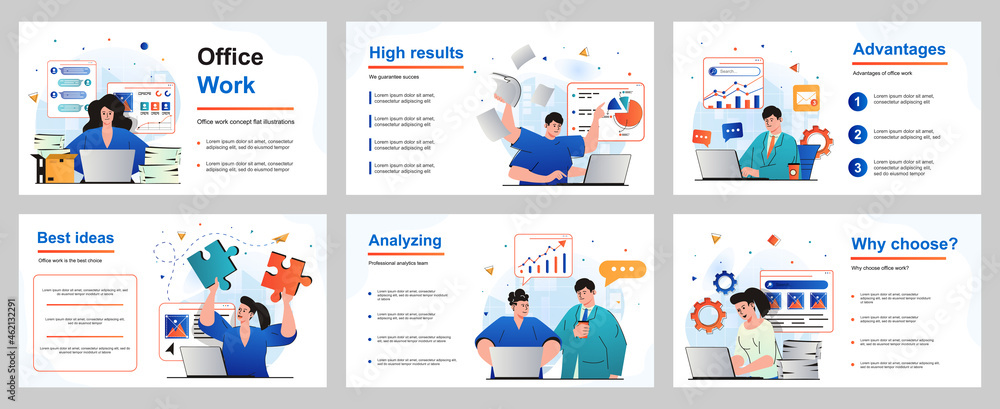 Office work concept for presentation slide template. Employees working ...