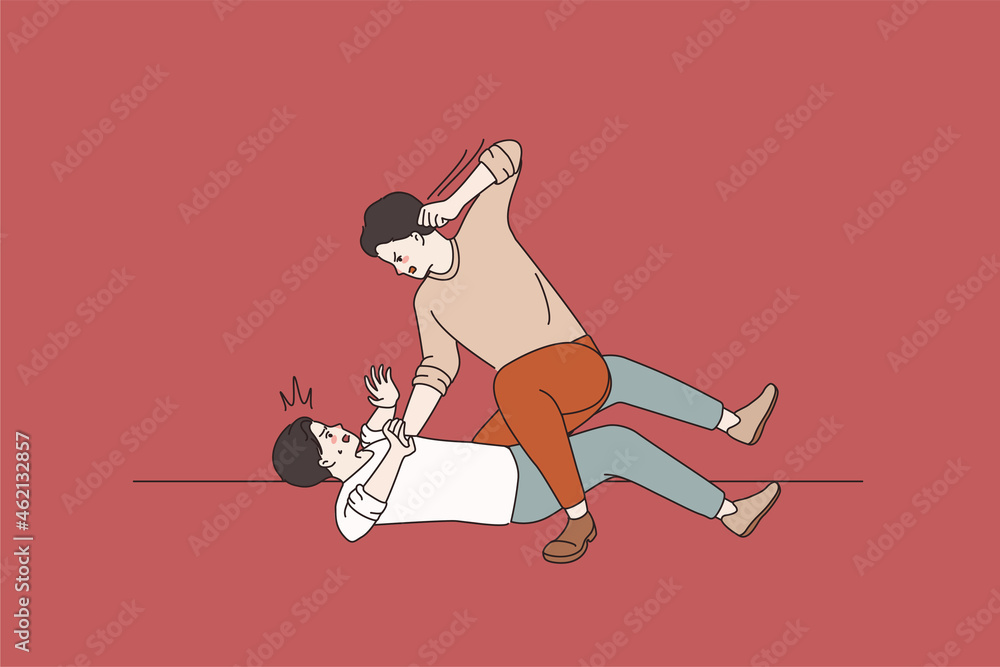 Angry men lying on ground beating having conflict. Mad furious guys ...