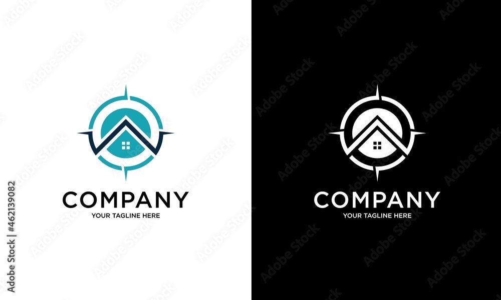 Compass with Home Logo design vector illustration. Blue Compass with ...