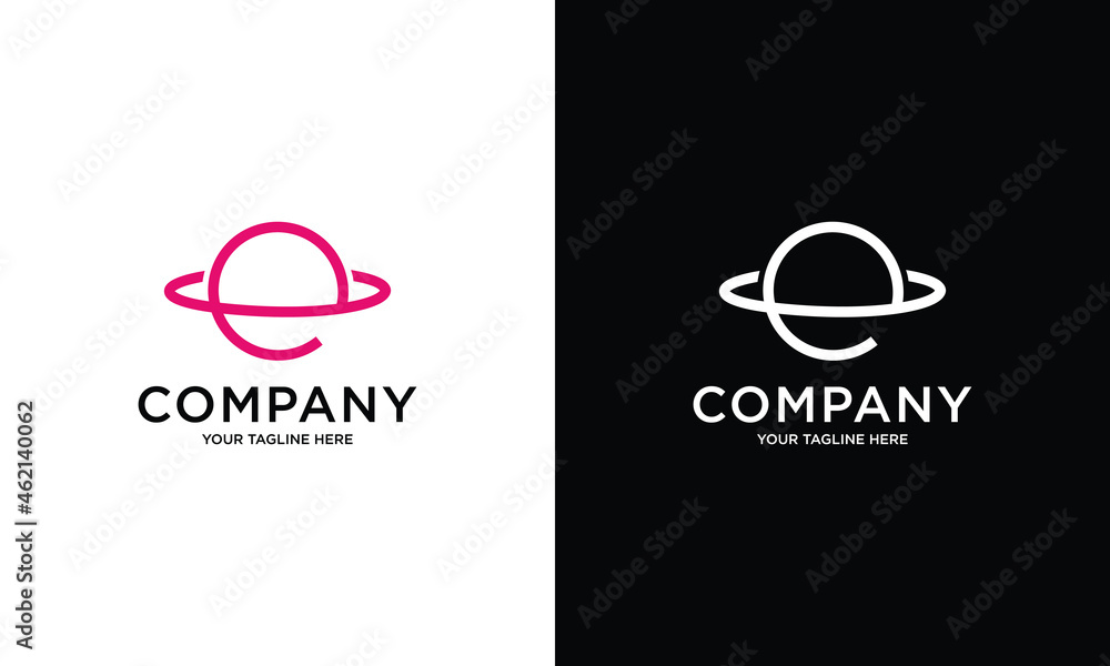Letter E logo with planet, rocket and orbits lines. Bright vector ...