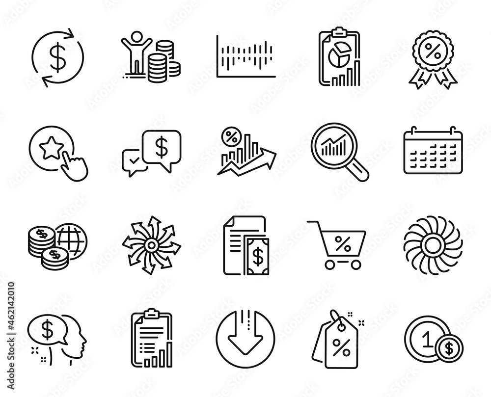Vector set of Payment, Fan engine and Checklist line icons set. Budget ...