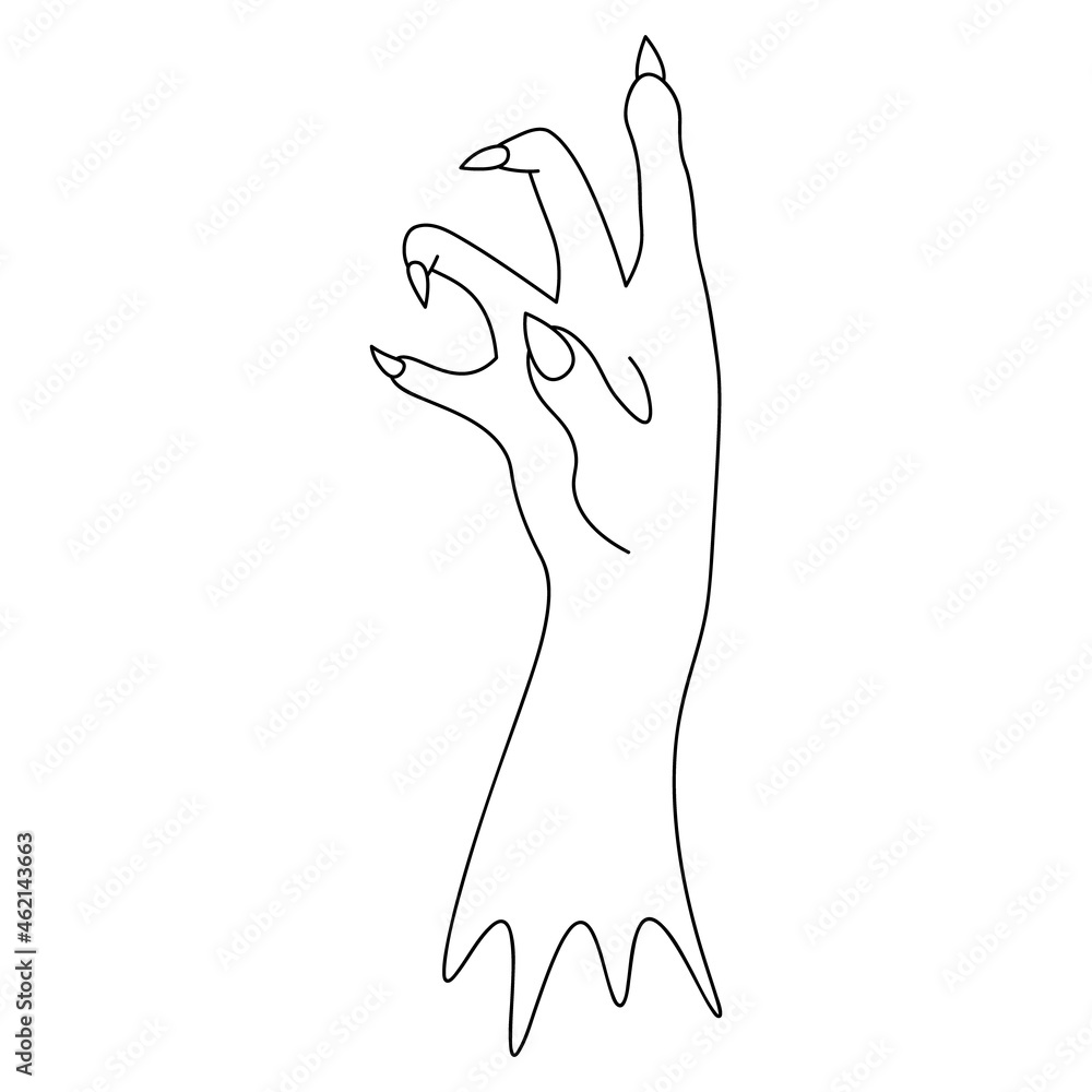 The stump of a dead man's hand. Sketch. Side view. Curved fingers with ...