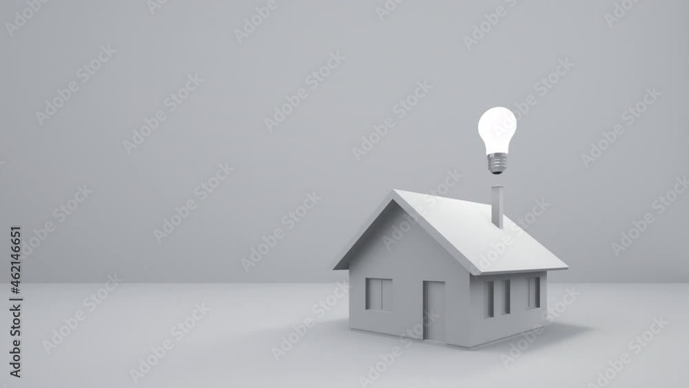 Simple 3D house sliding to the scene with bulb idea, real estate motion ...