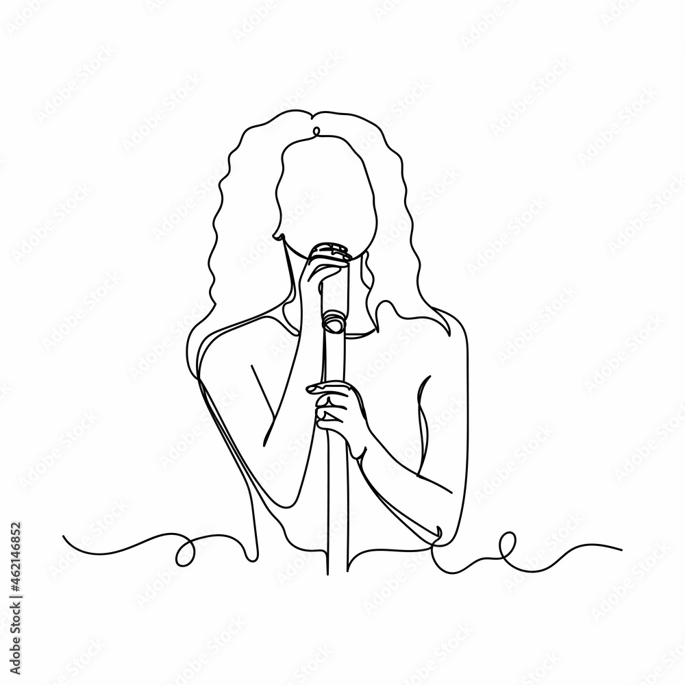Continuous one line drawing of a woman singer music concept in ...
