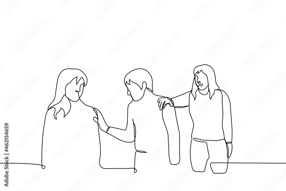 woman grabs the shoulder of man who addresses (touches, strokes ...