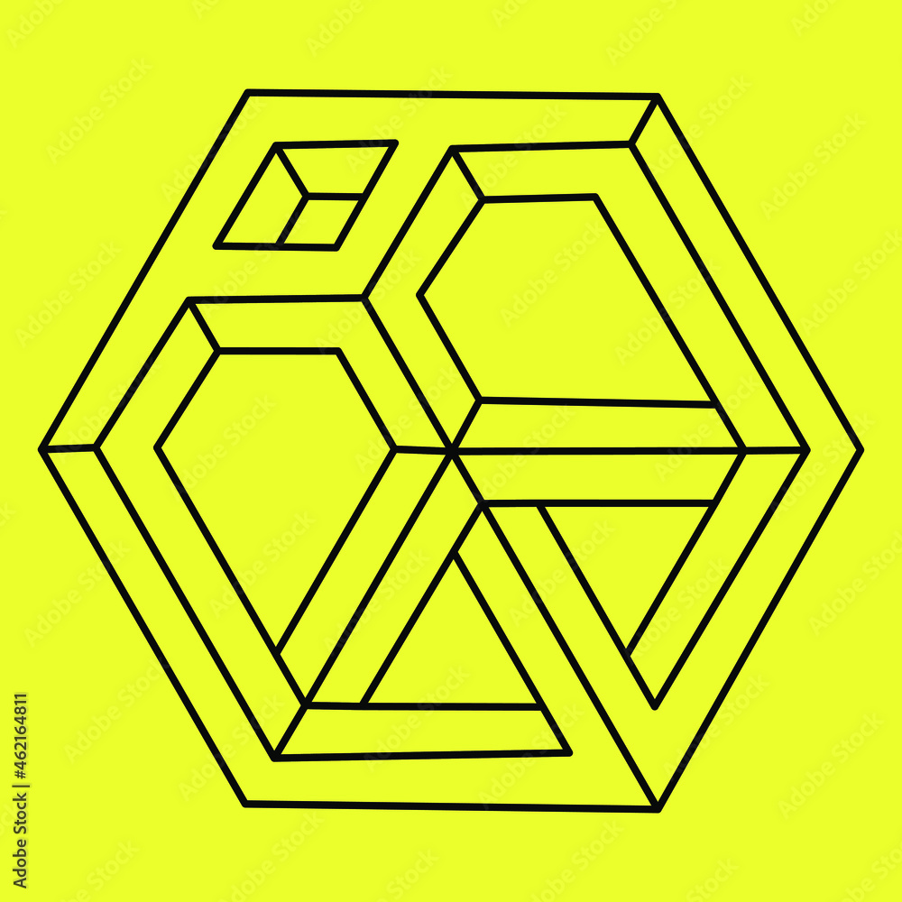 Optical illusion, Impossible cube, isometric shape. Logo abstract infinite impossible loop ...