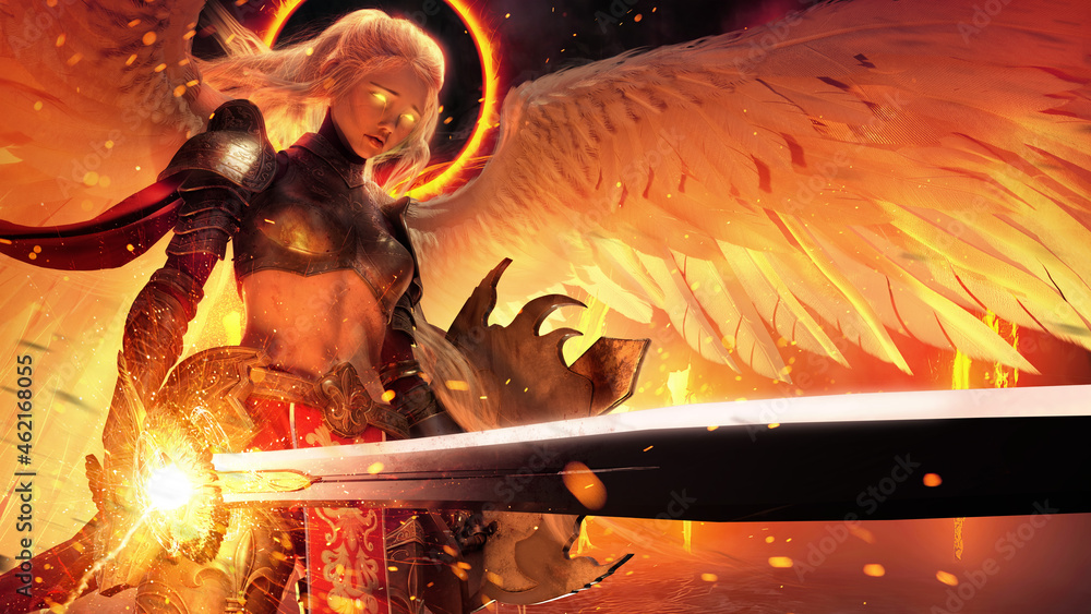 angel women with eyes burning with divine fire, she is wearing vintage ...