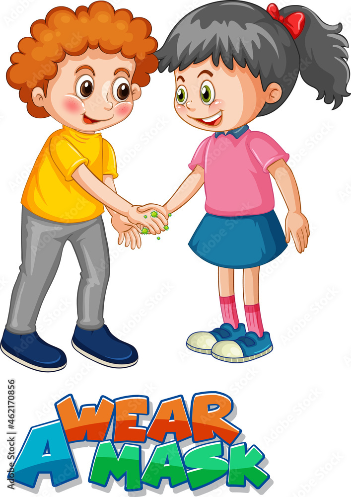 Two kids cartoon character do not keep social distance with Wear a Mask ...