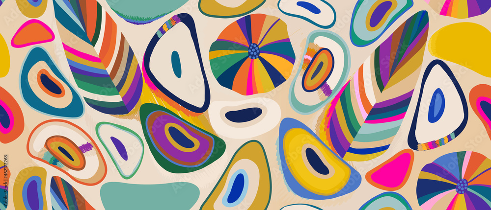 Hand drawn cartoon style floral doodle abstract shapes print. Creative ...