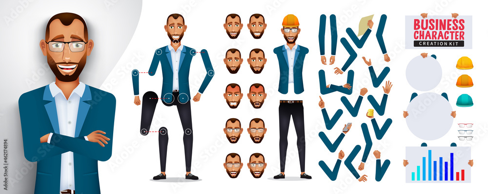 Business man creator kit vector set. Businessman characters creation ...