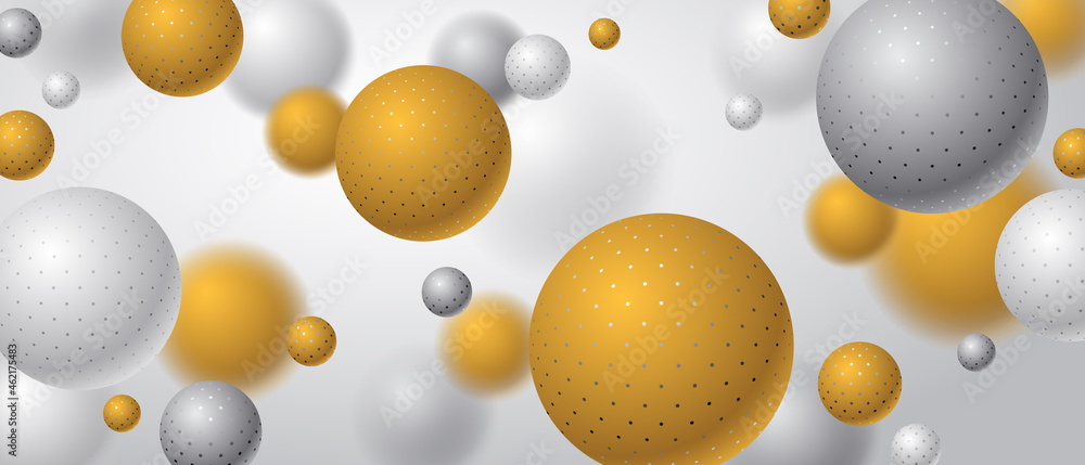 Realistic dotted spheres vector illustration, abstract background with ...